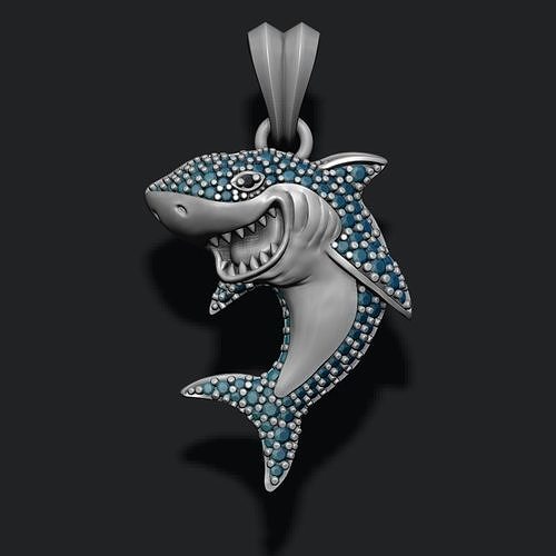 Shark pendant basrelief with gems 3D model 3D printable | CGTrader