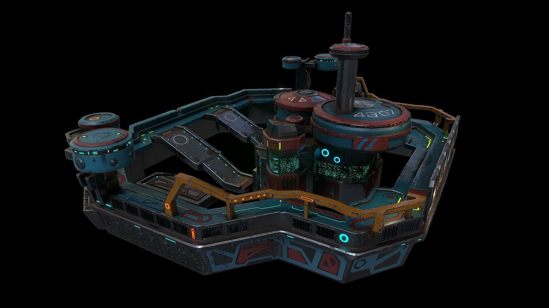 3D model Low poly sci fi fortress building environment asset VR / AR ...