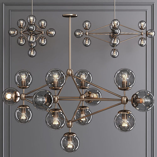 Modo Diamond Chandelier 13 Globes Bronze and Gray Glass 3D model | CGTrader