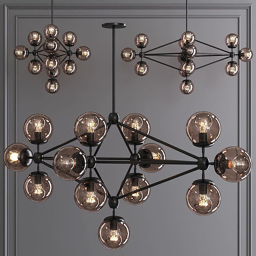 Modo Diamond Chandelier 13 Globes Black and Smoke Glass 3D model | CGTrader