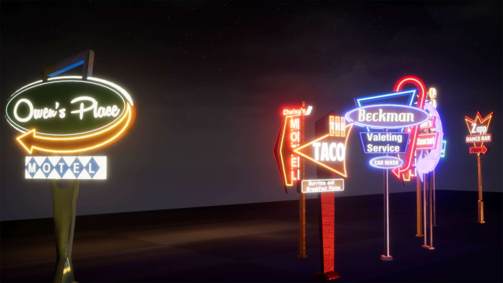 3D model Retro Googie Diner Neon Sign Set - FBX Included VR / AR / low ...