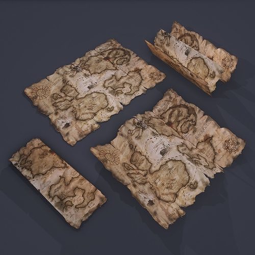 3D model Folding Treasure Map VR / AR / low-poly rigged animated | CGTrader