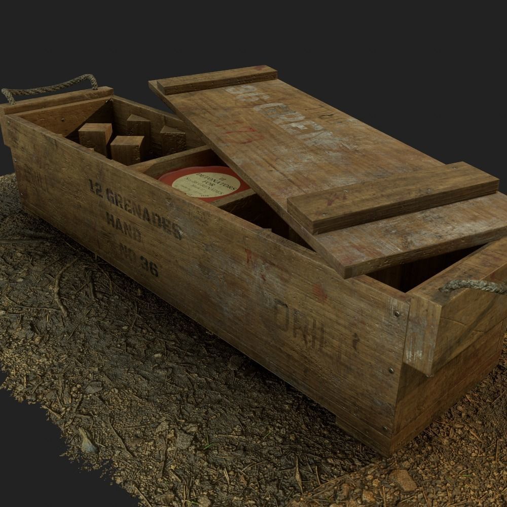3D model British army wooden grenade crate WW1 and WW2 VR / AR / low ...