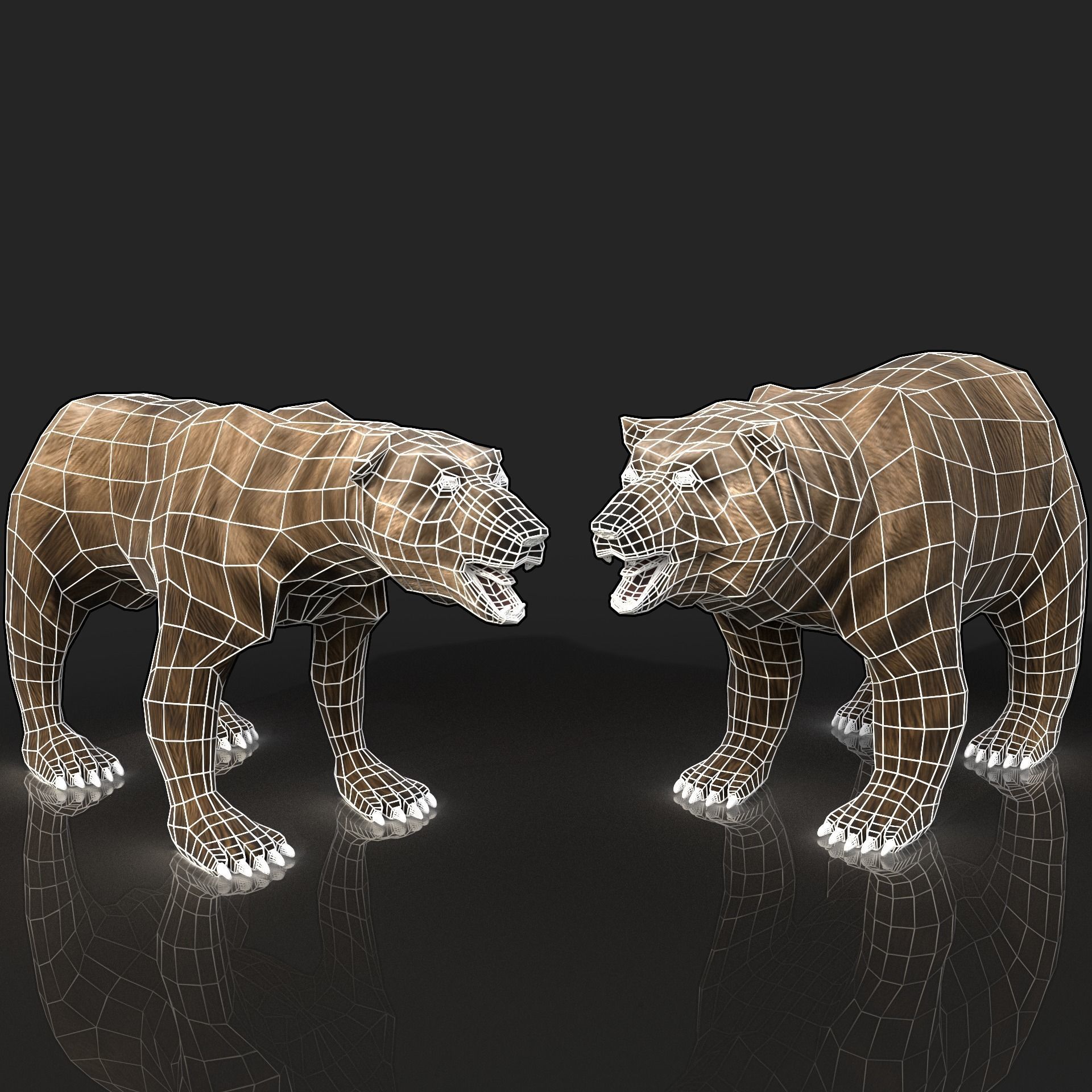 3D model 2 Bears - bony skinny starving ravenous emaciated gaunt ...