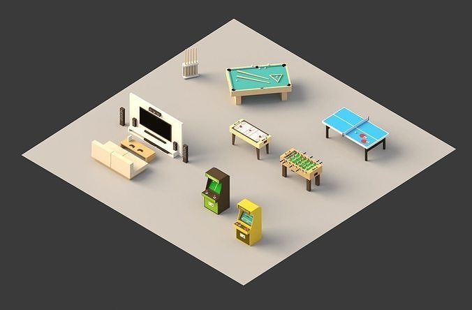 3D model Low poly Games room set VR / AR / low-poly | CGTrader