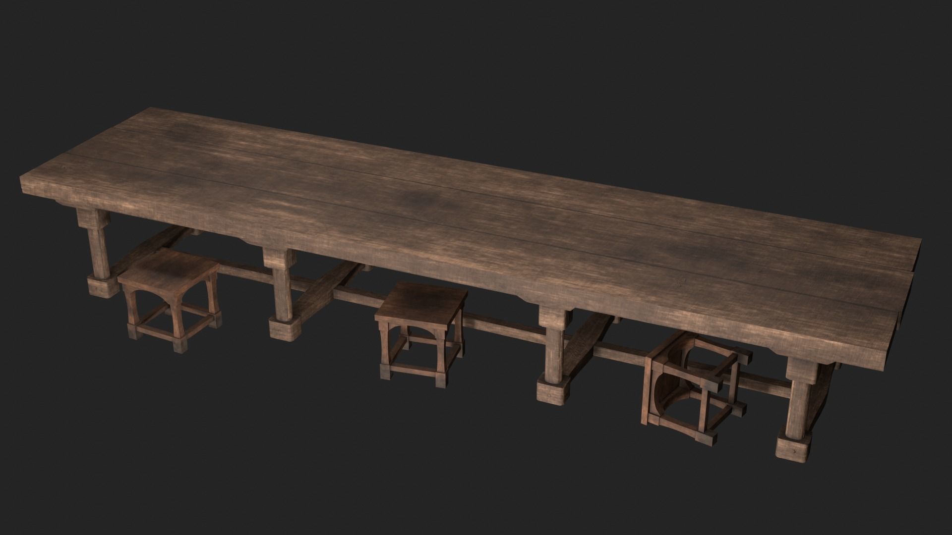Medieval long table with chairs 3D model | CGTrader