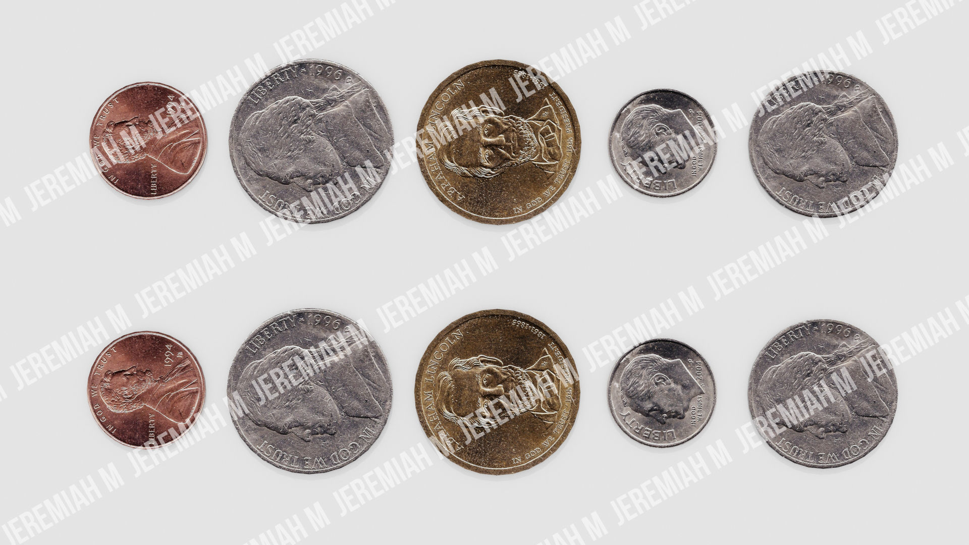 3D model coin coins us usa dime nickel penny quarter VR / AR / low-poly ...