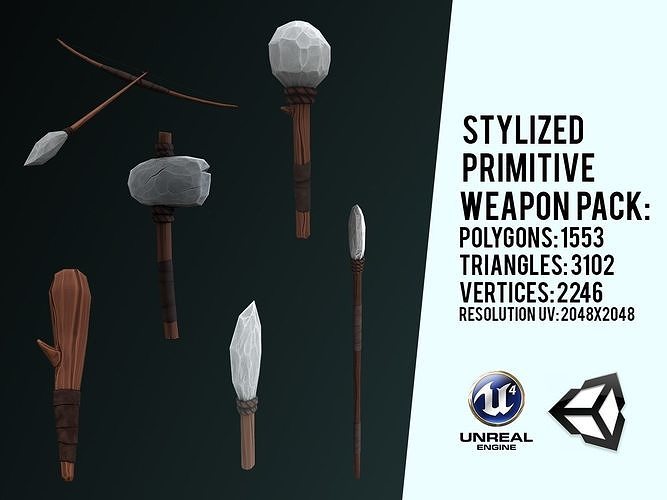 3D model Stylized Primitive Weapons pack VR / AR / low-poly | CGTrader