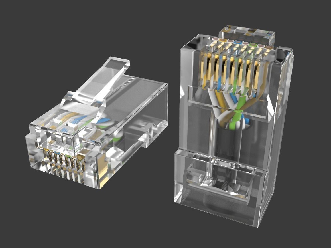 RJ45 Ethernet Connector with Wires 3D model | CGTrader