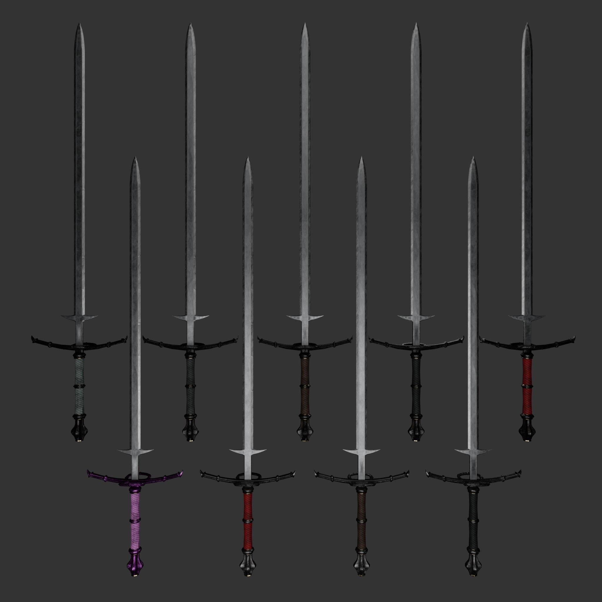 Zweihander two-handed sword with color variations 3D asset