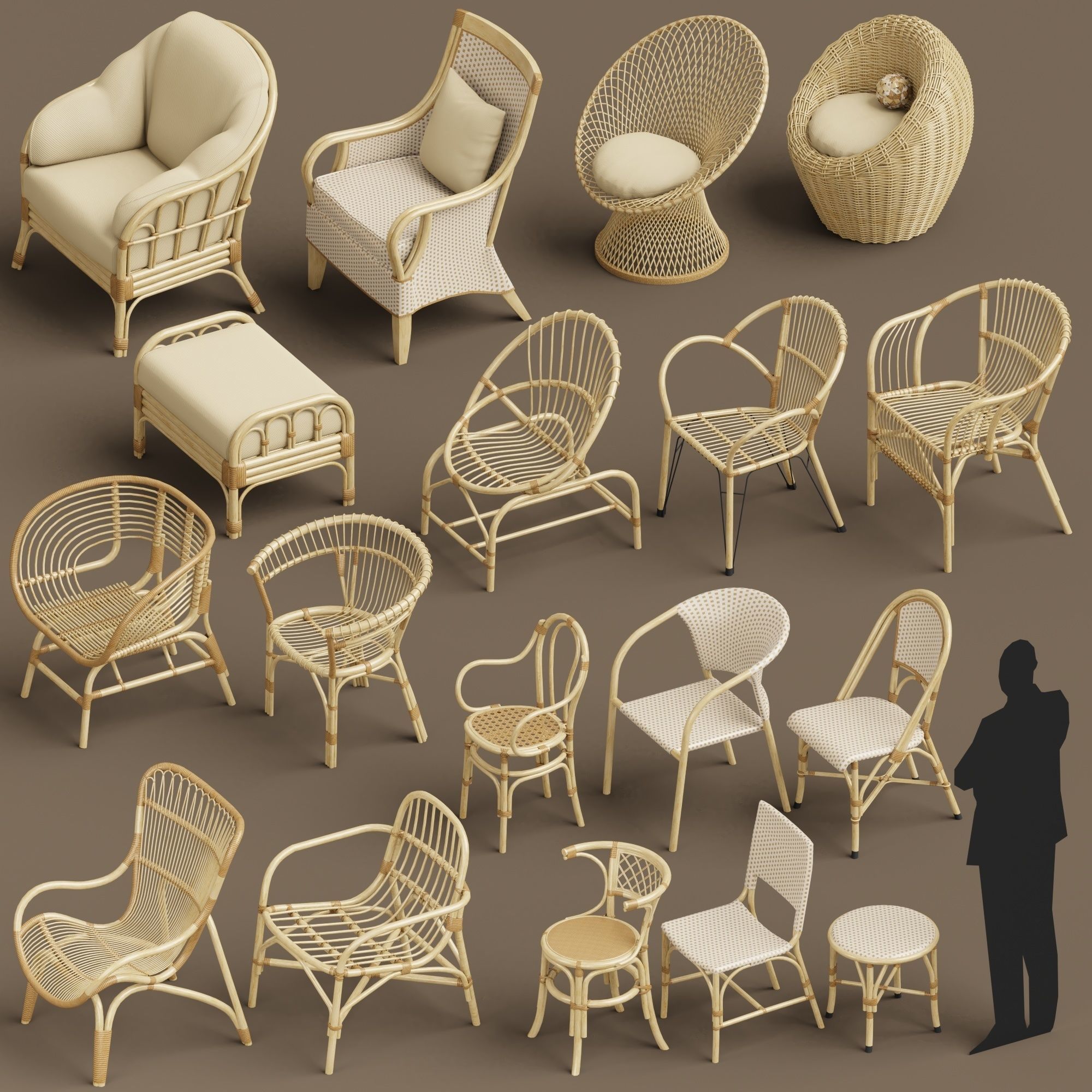 Wicker chair set A 3D model 3D model | CGTrader