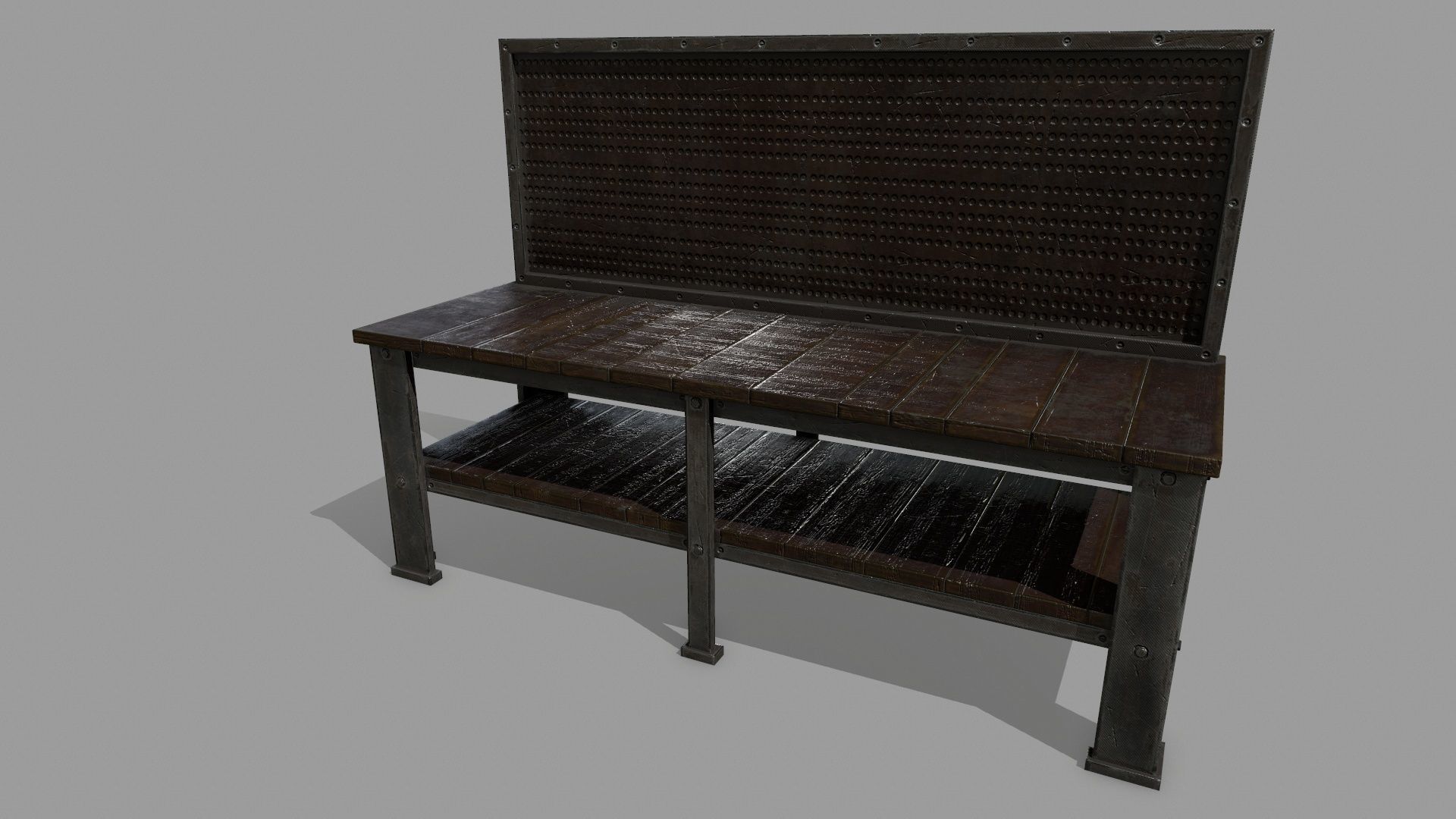 3D model workbench bench made of wood and metal VR / AR / low-poly ...