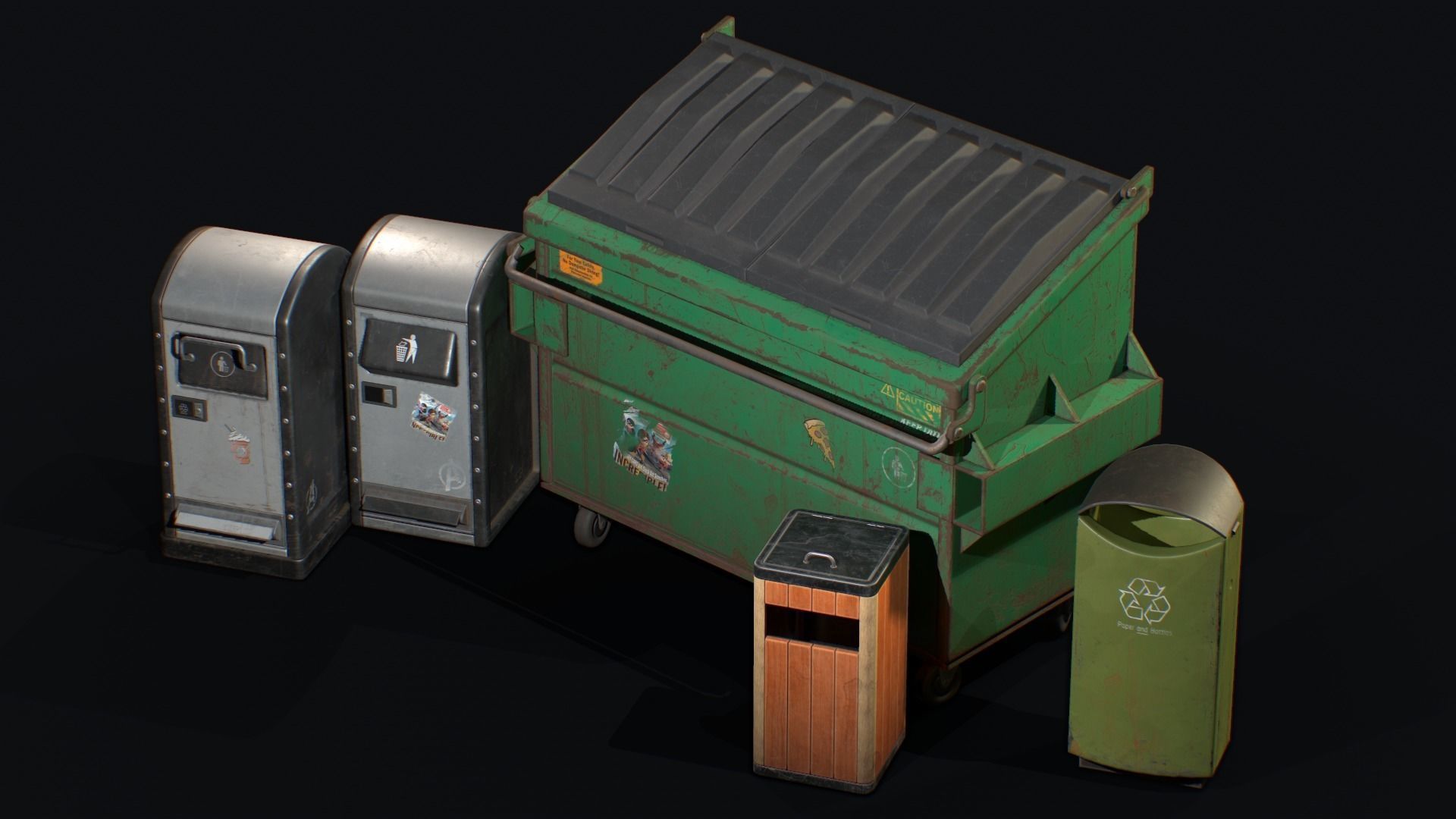 3D model Dustbin and Dumpster VR / AR / low-poly | CGTrader