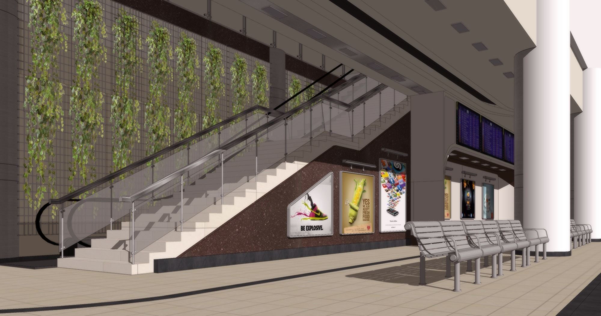 Interior Train Station Waiting Area 3D model | CGTrader