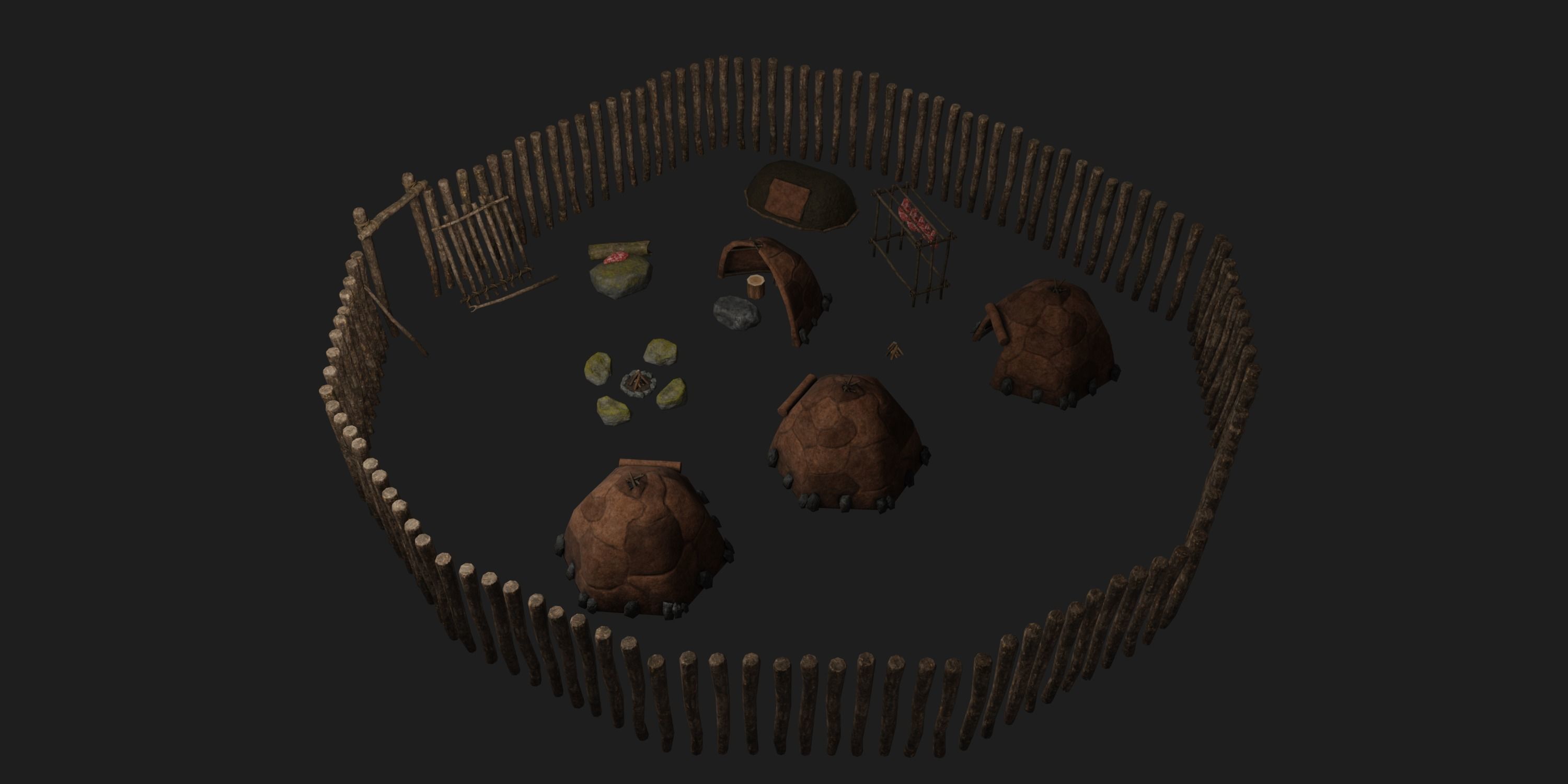 3D model Neanderthal paleolithic primitive fortified settlement VR / AR ...