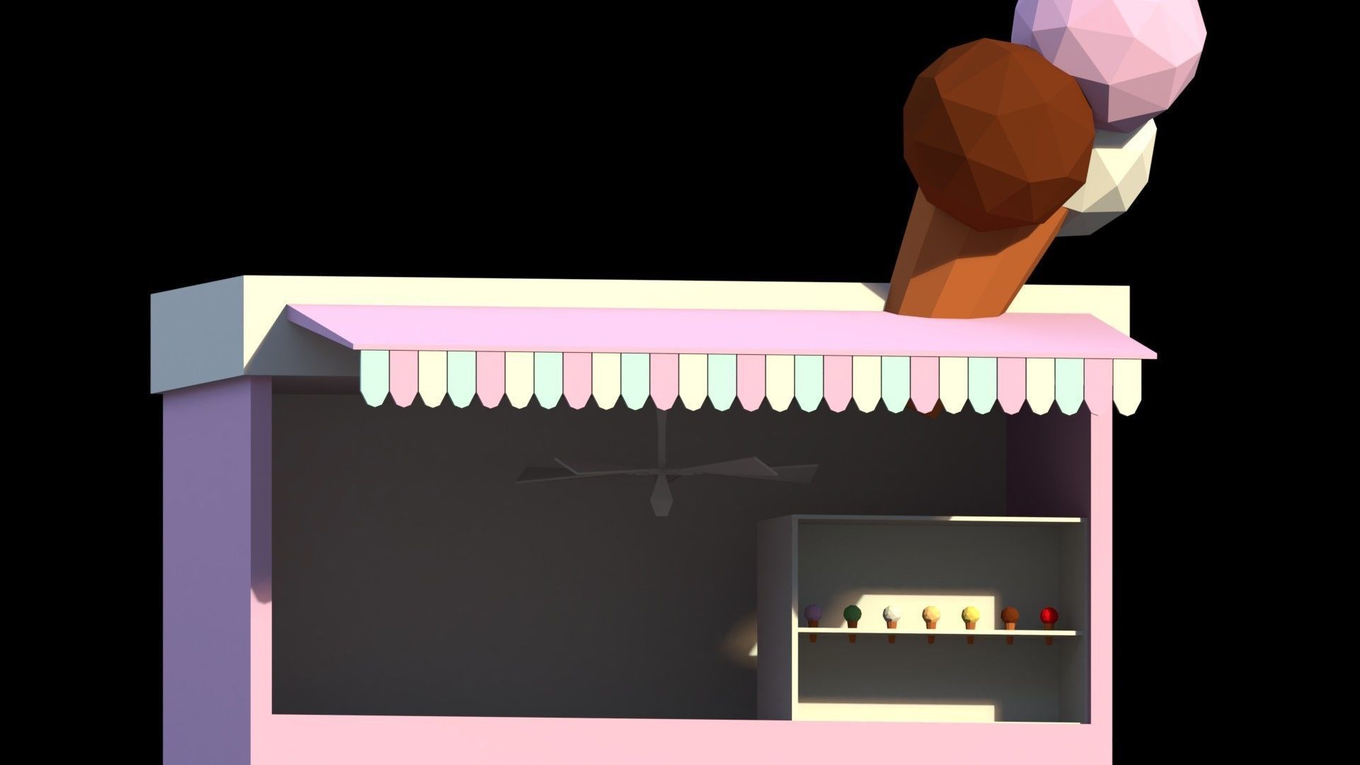 3D model Low Poly Ice Cream Stand VR / AR / low-poly | CGTrader