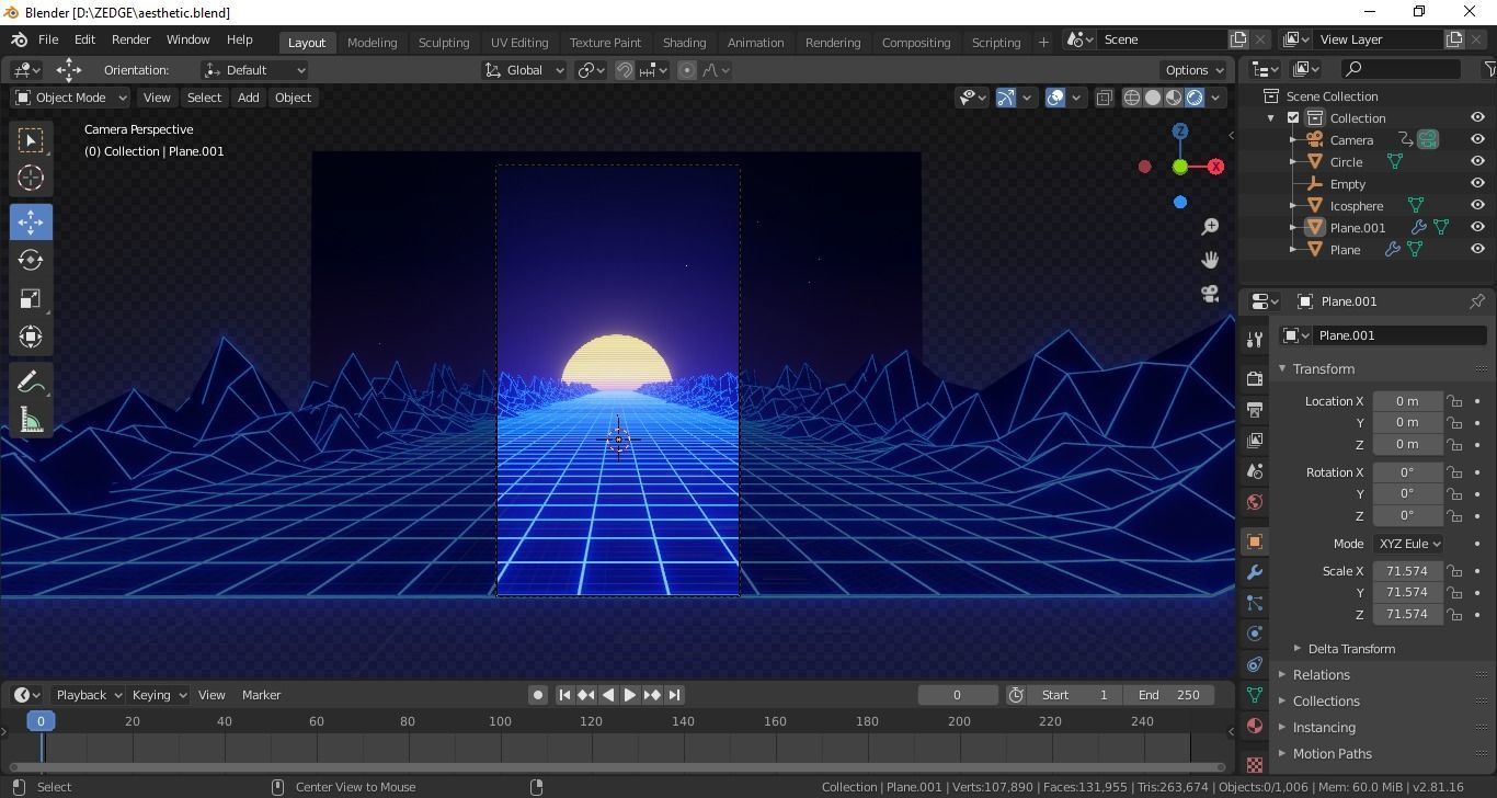 3D model Retrowave 80s style 3D Scene Blender EEVEE VR / AR / low-poly ...
