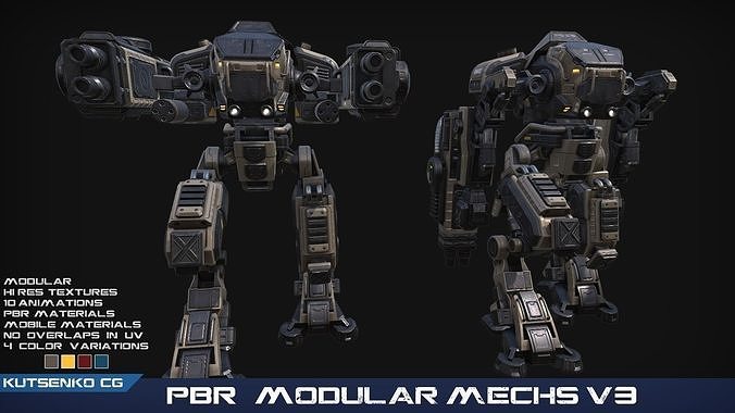 3D model PBR Modular Mechs v3 VR / AR / low-poly rigged animated | CGTrader