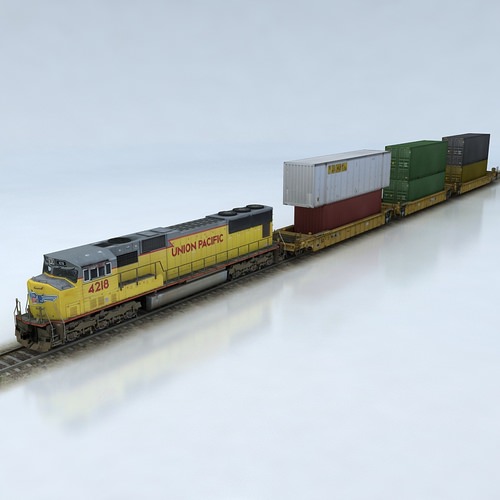 3D model Double Stack Shipping Container Train Set SD70M VR / AR / low ...