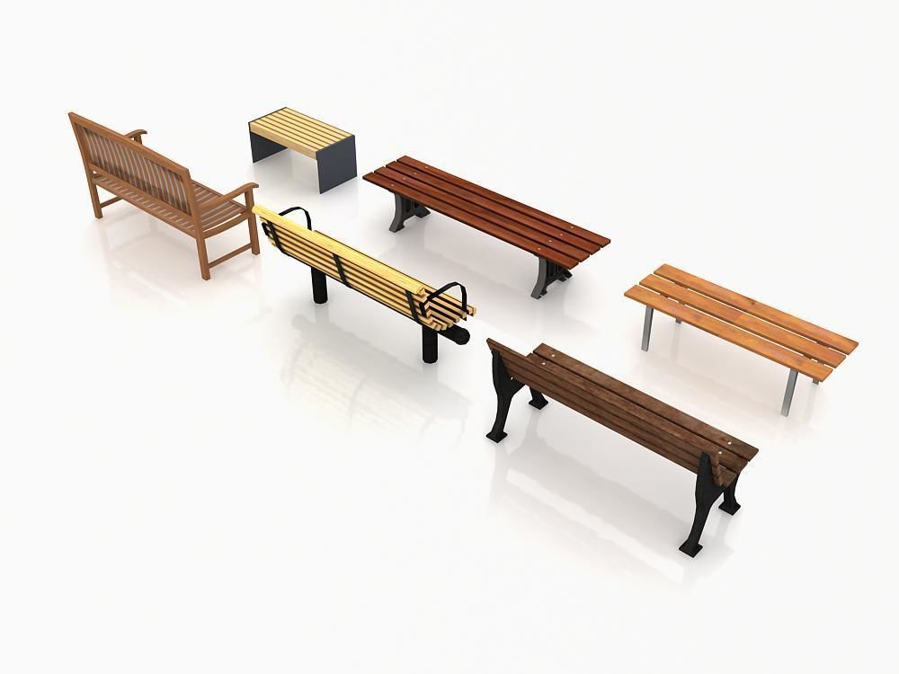 3D model low-poly 3D model benches set of wooden VR / AR / low-poly ...
