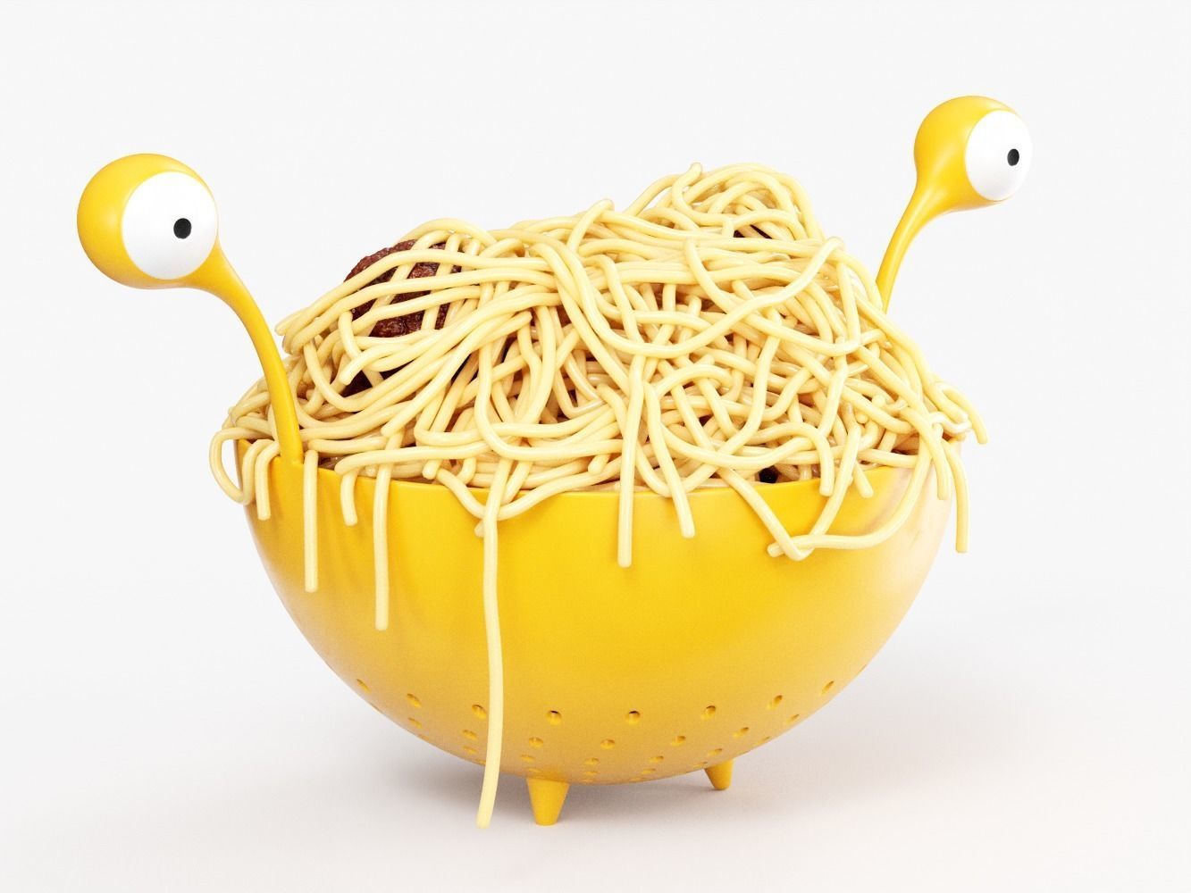 Spaghetti Monster Strainer with Noodles and Meatballs 3D model | CGTrader