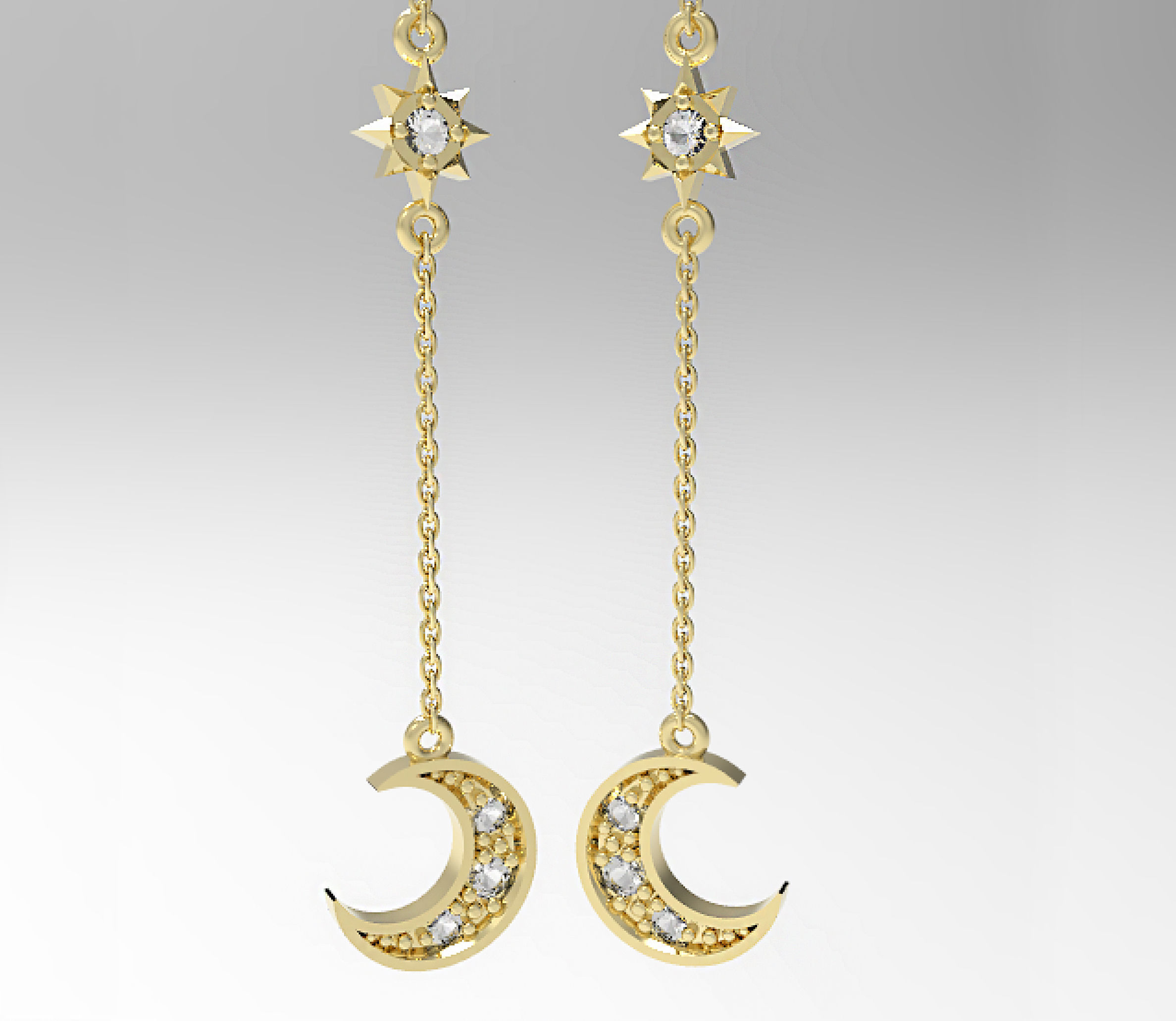 Stars and Moon Chain Earrings 3D model 3D printable | CGTrader