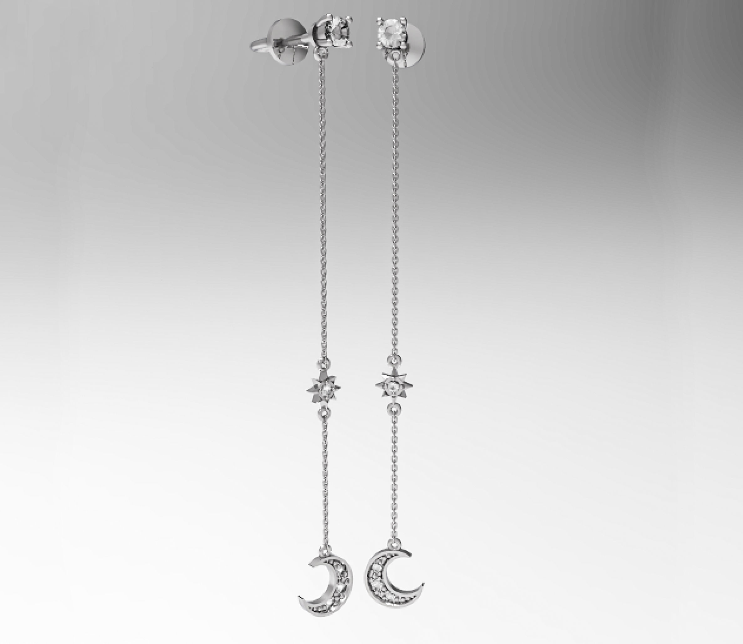 Stars and Moon Chain Earrings 3D model 3D printable | CGTrader