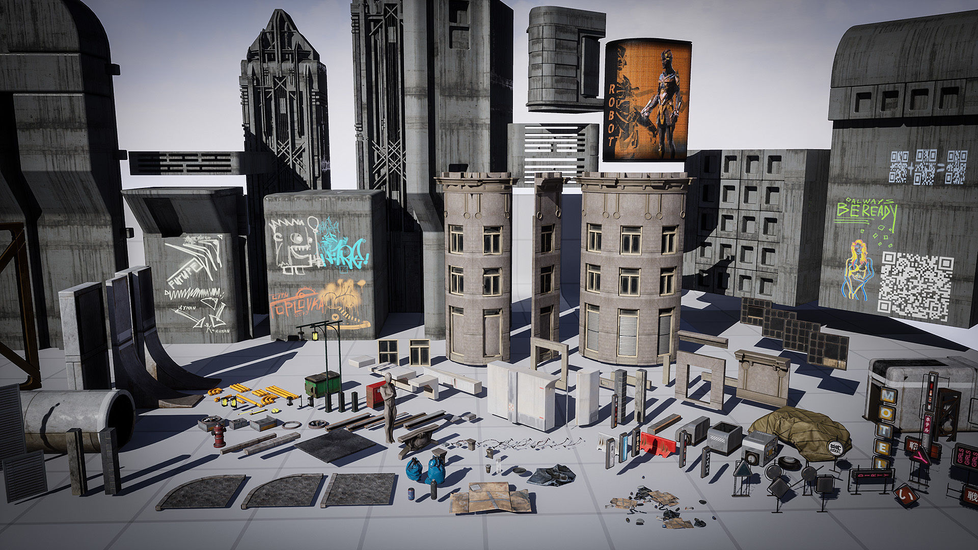 3D model Cyberpunk Environment Kitbash Set VR / AR / low-poly | CGTrader