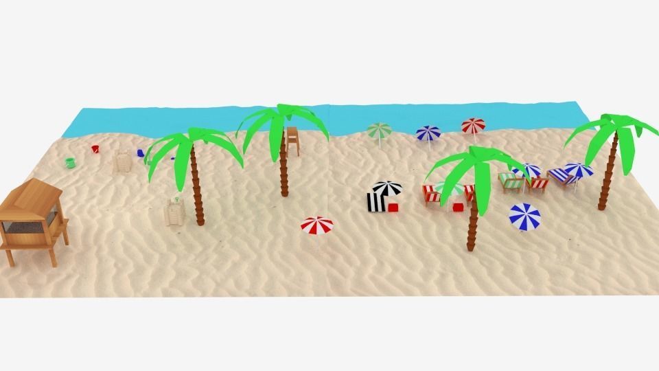 3D model Beach Scene Lowpoly Basic VR / AR / low-poly | CGTrader