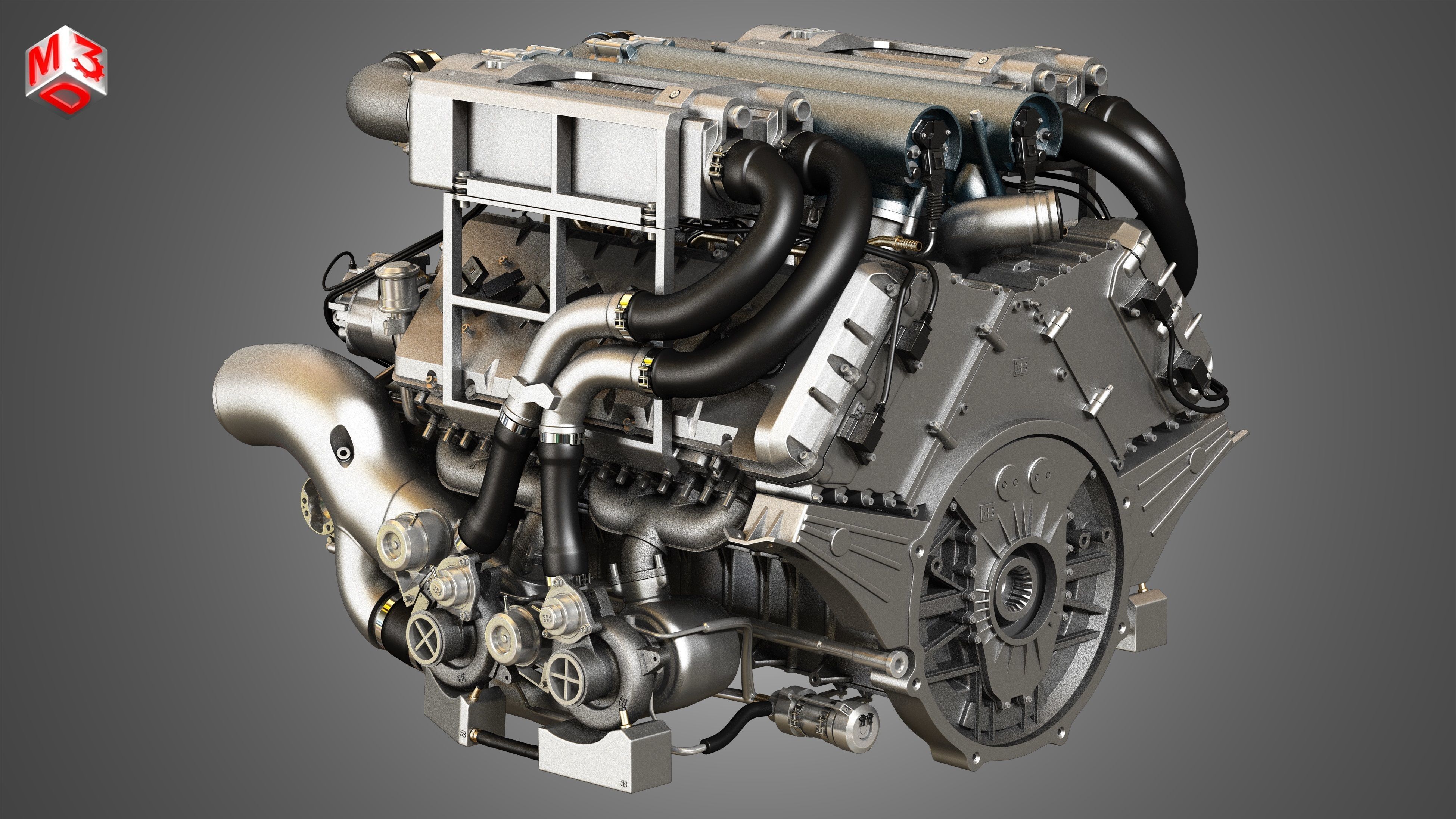 Veyron 8 Litre Engine - W16 Engine With 4 Turbochargers 3D model | CGTrader
