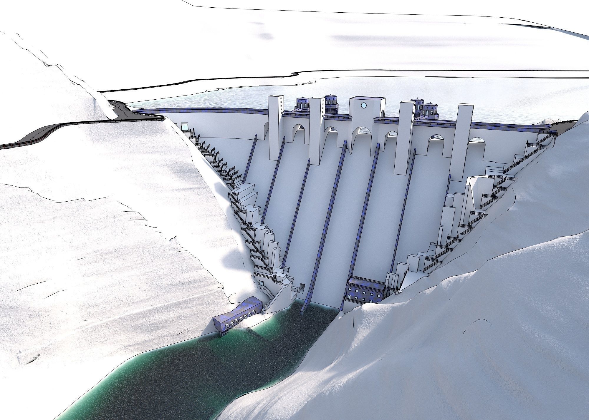 Dams construction river 3D model animated rigged | CGTrader