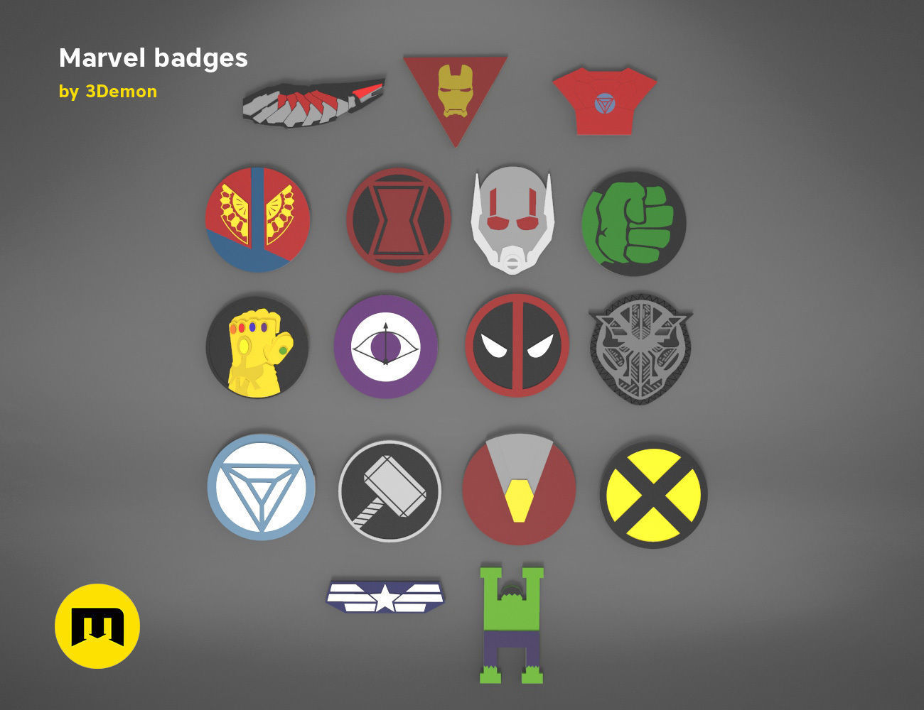 Marvel Badge Designs With Colors 3D model 3D printable | CGTrader