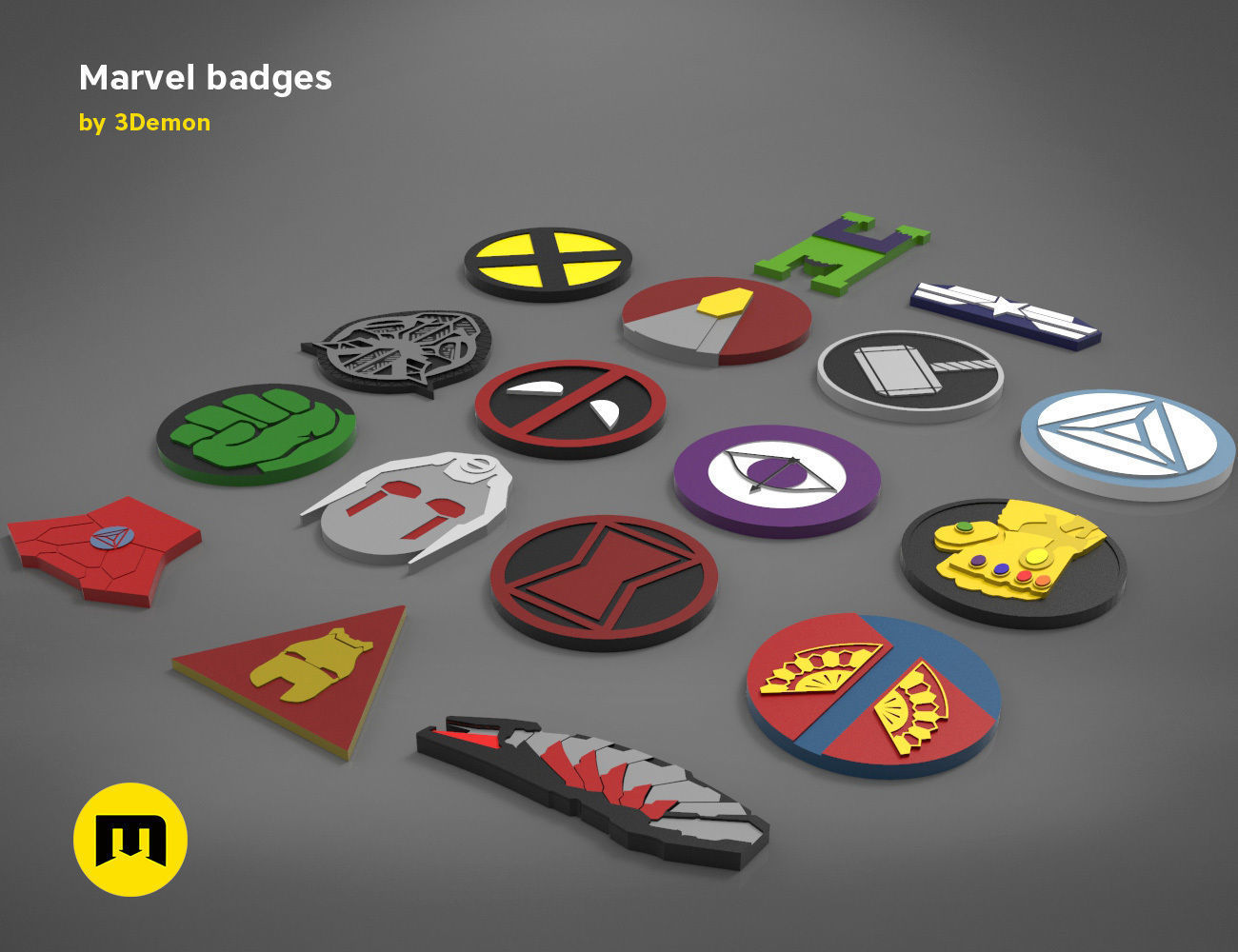 Marvel Badge Designs With Colors 3D model 3D printable | CGTrader