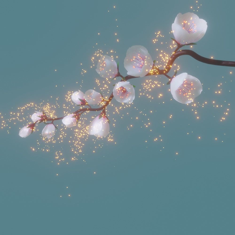 cherry blossom branch animation 3D model animated rigged | CGTrader