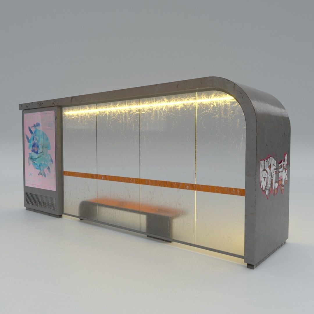 3D model Cyberpunk Bus Shelter VR / AR / low-poly | CGTrader