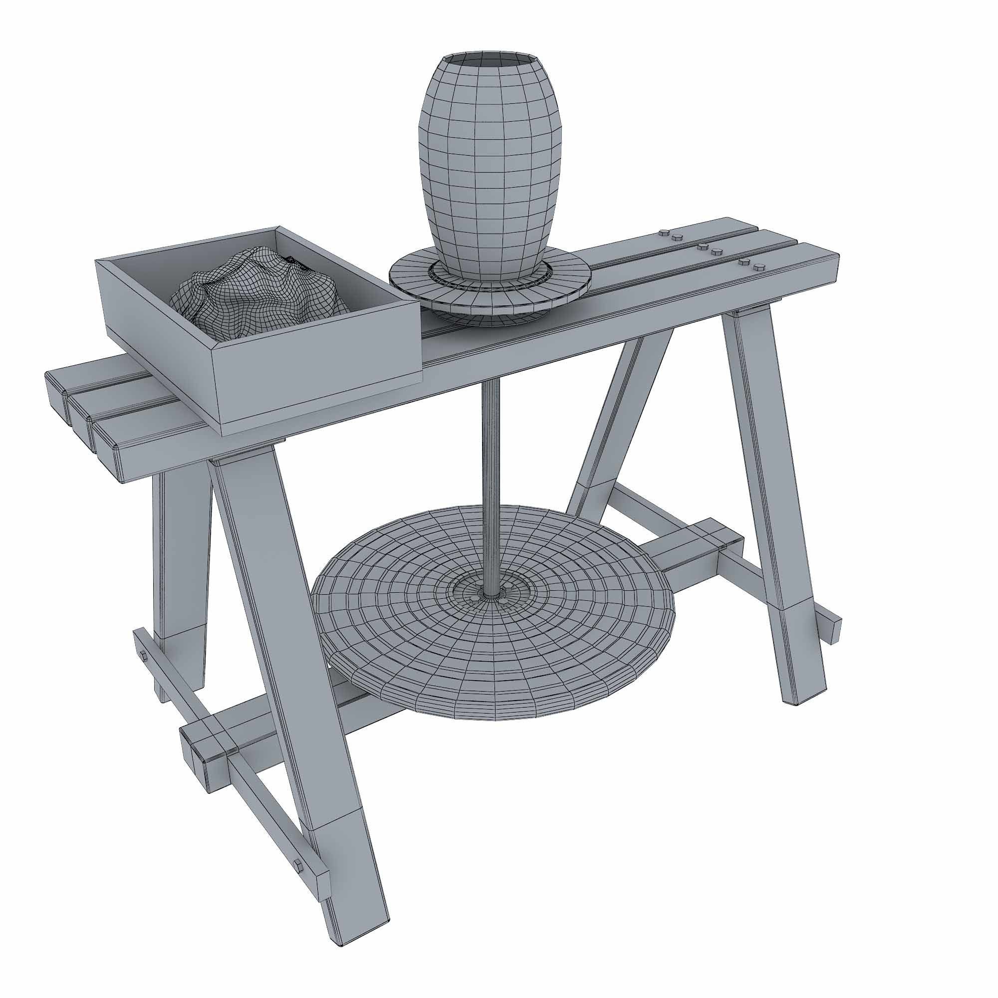 3D model Medieval Pottery Wheel - Comlek - Wooden Clay Machine VR / AR ...