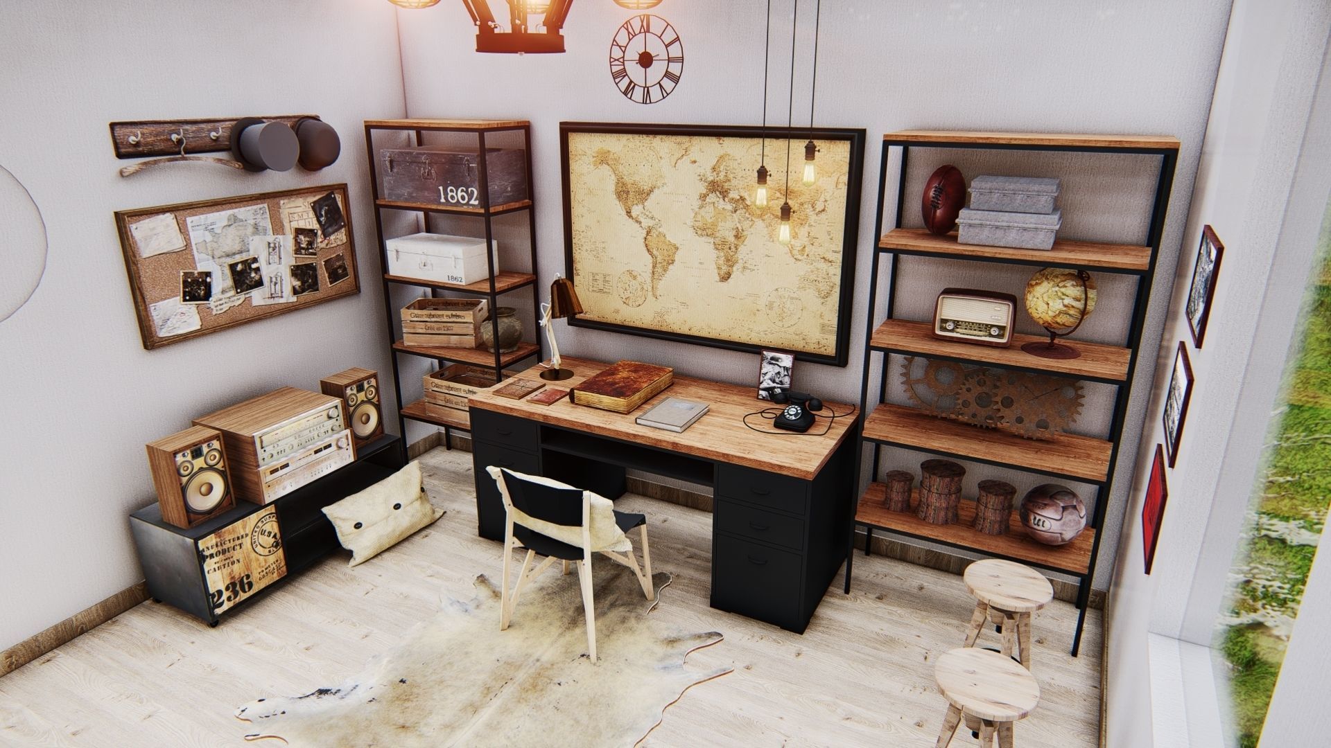 3D model steampunk vintage room VR / AR / low-poly | CGTrader