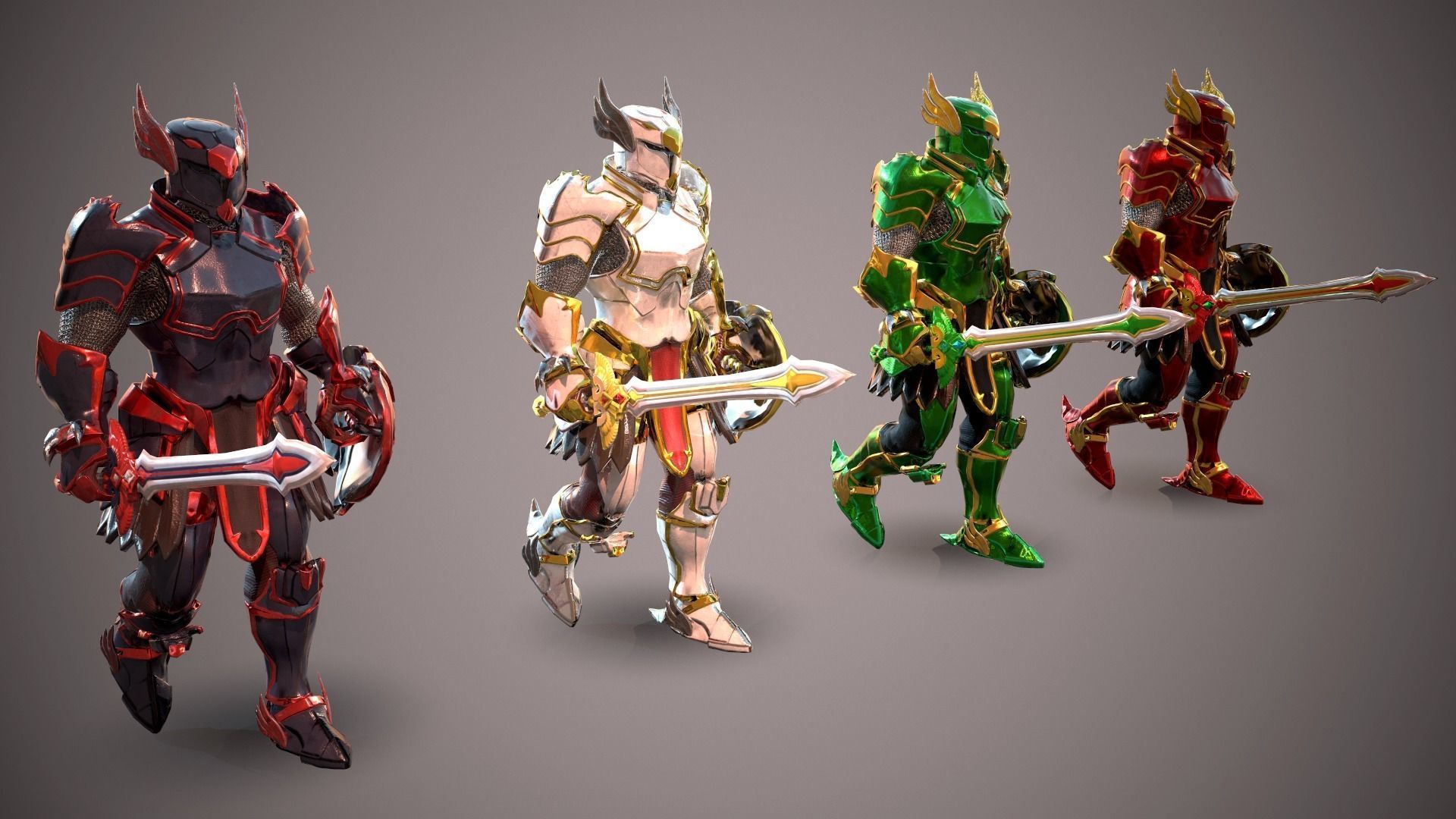 3D model Medieval Paladin Pack VR / AR / low-poly rigged animated ...