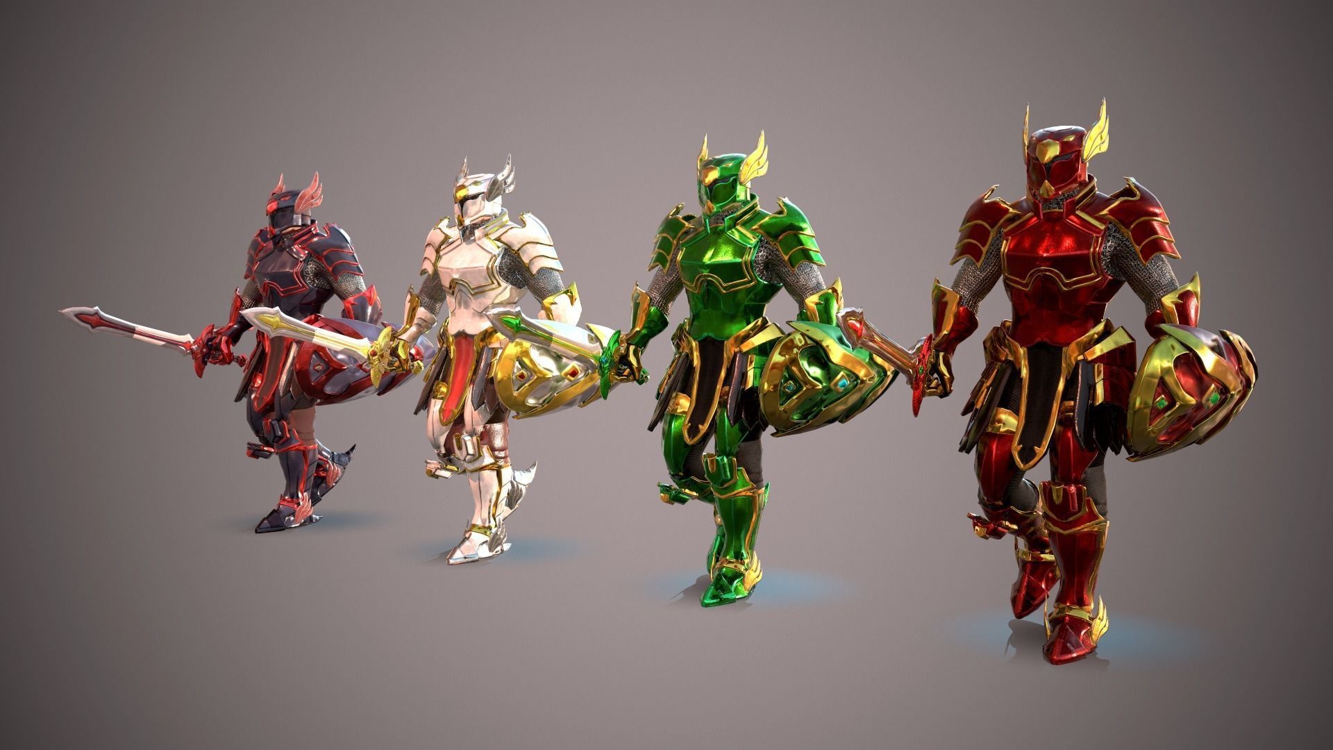 3D model Medieval Paladin Pack VR / AR / low-poly rigged animated ...