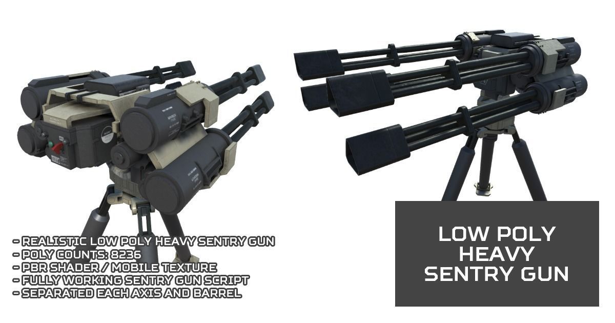 3D model Low Poly Heavy Sentry Gun VR / AR / low-poly animated | CGTrader