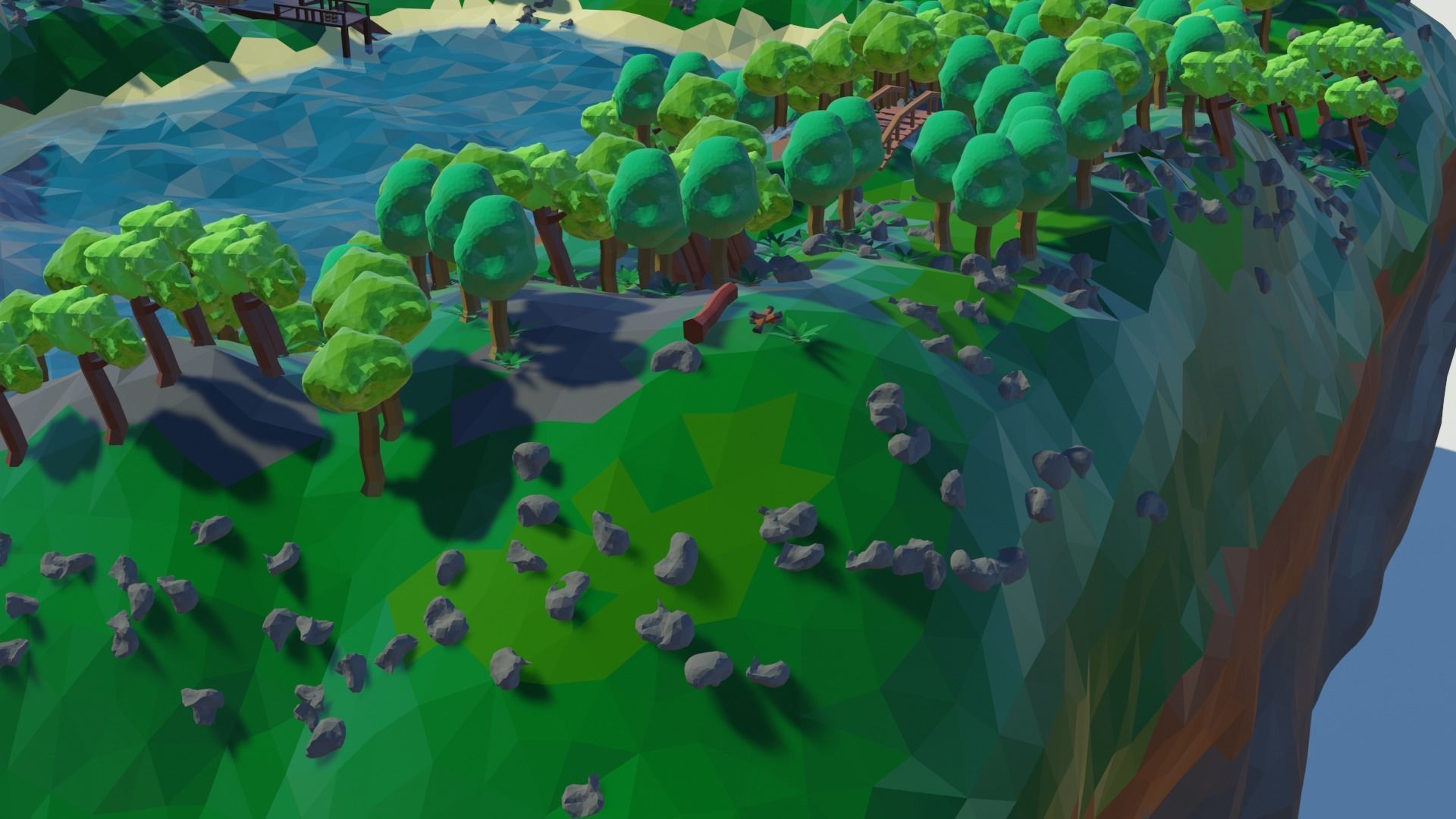 low poly terrain island with trees and lake 3D model 3D printable ...