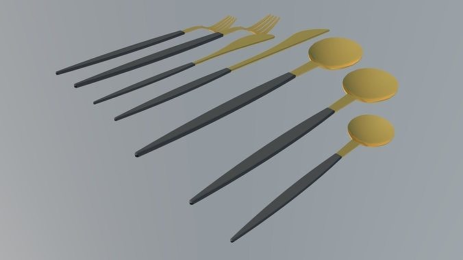 Silverware set of gold forks and spoons 3D model | CGTrader