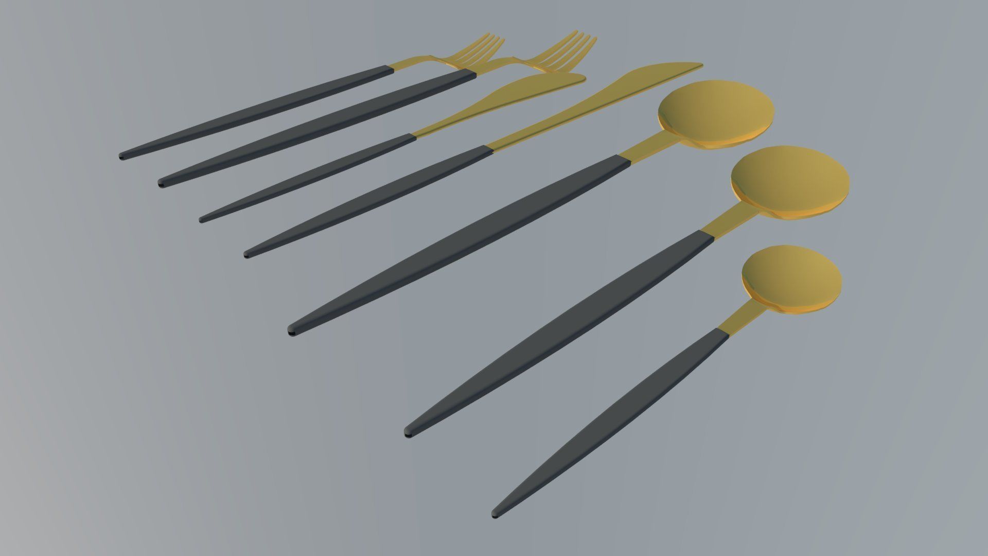 Silverware set of gold forks and spoons 3D model | CGTrader