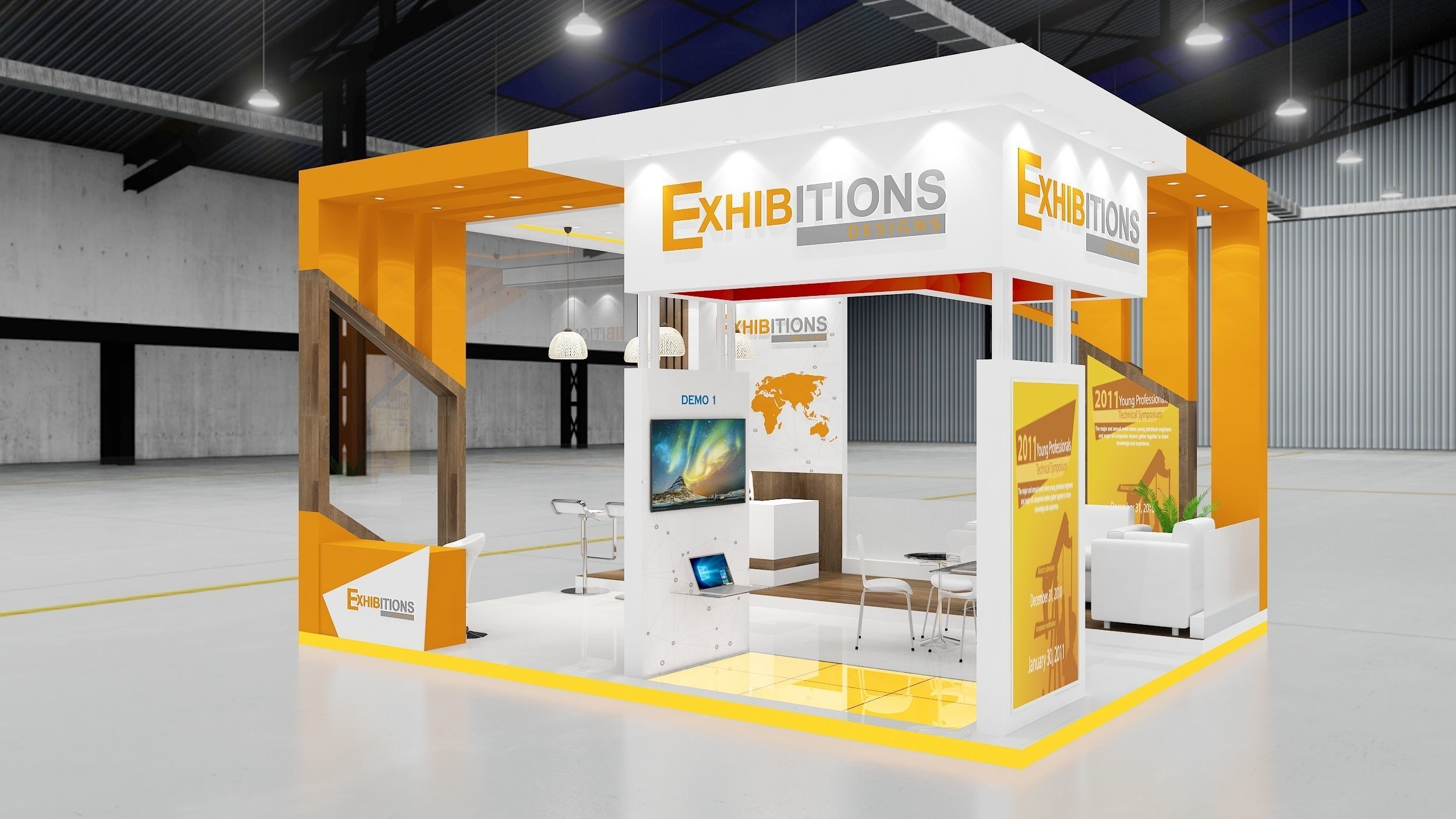 Exhibition stand 3d model four sides open stall