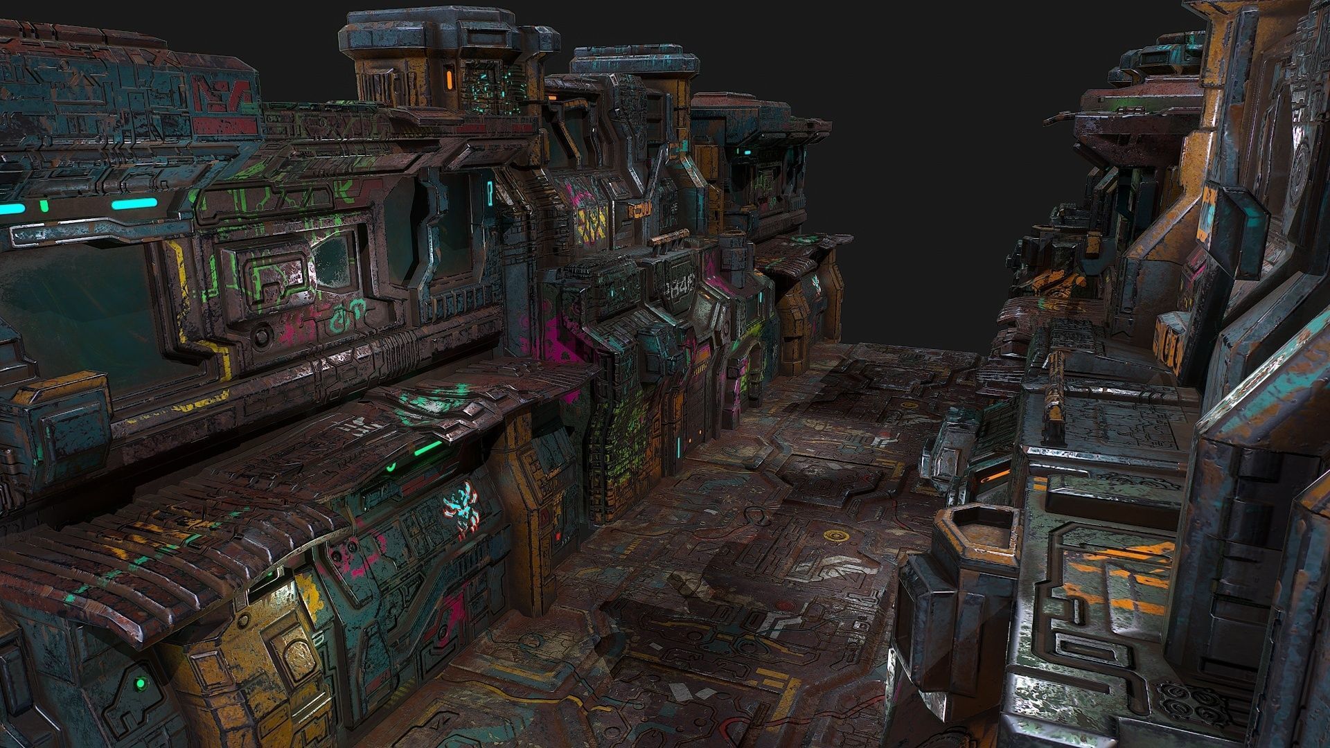 3D model Low poly cyberpunk street pattern with building facades VR ...