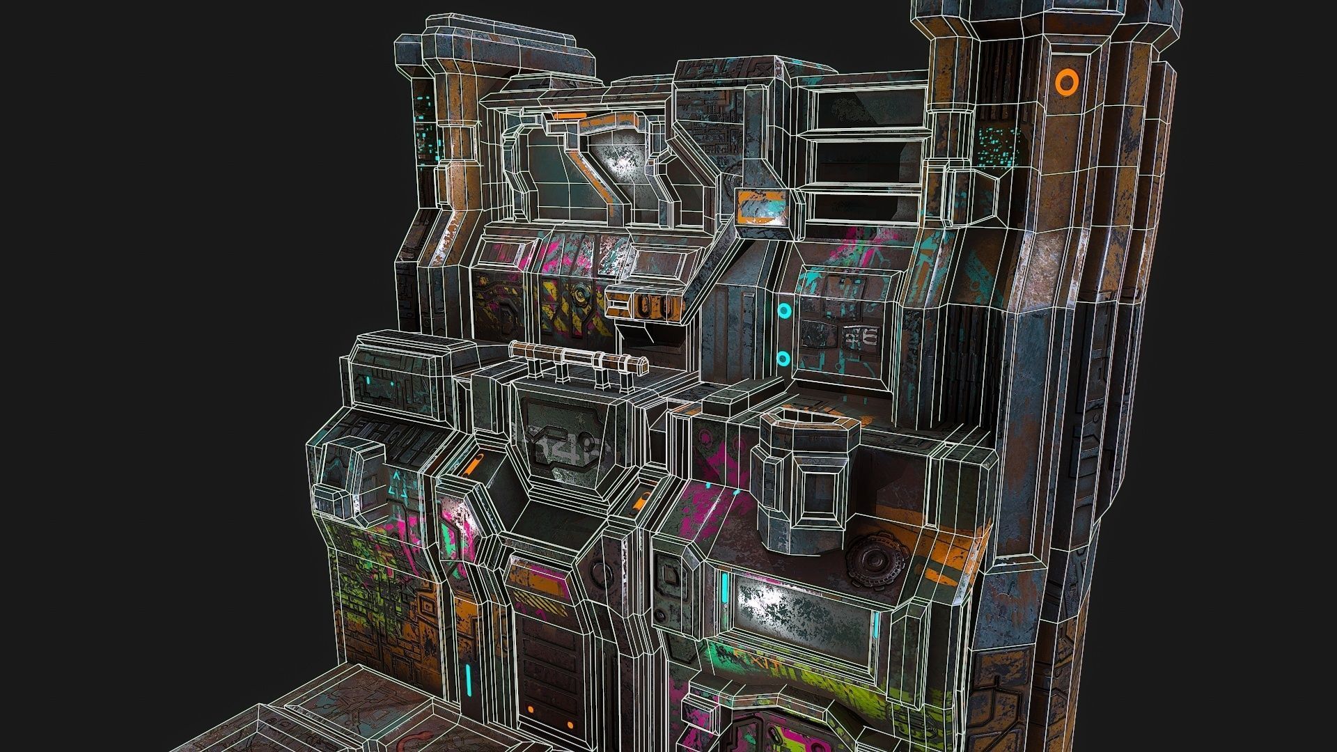 3D model Low poly cyberpunk street pattern with building facades VR ...