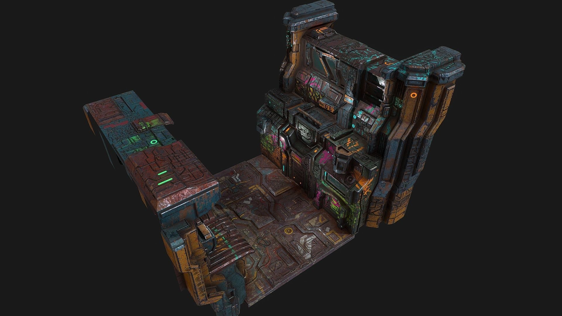 3D model Low poly cyberpunk street pattern with building facades VR ...