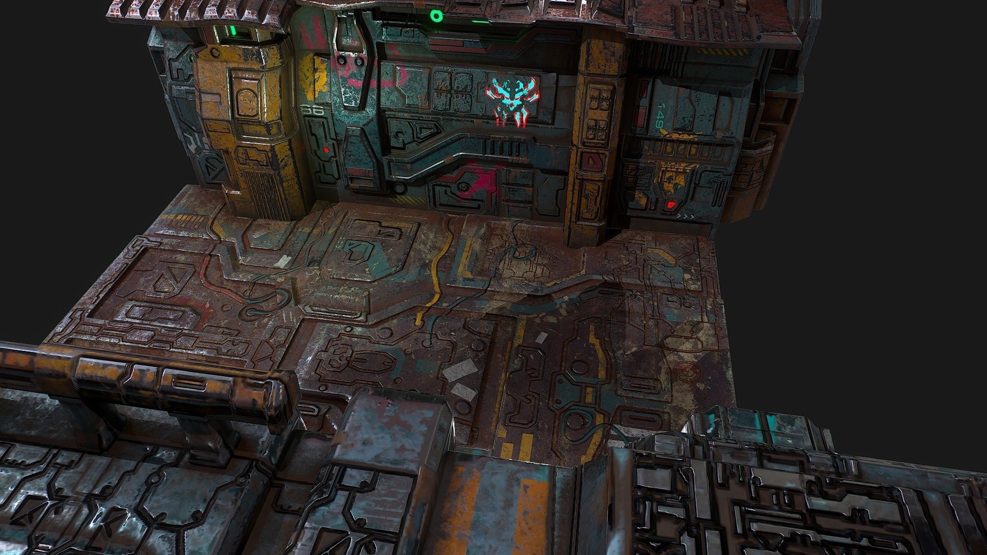 3D model Low poly cyberpunk street pattern with building facades VR ...