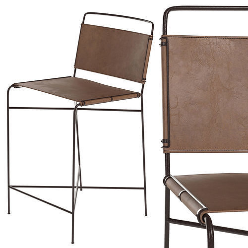 Wharton Counter and Bar Stool Distressed Brown 3D model | CGTrader
