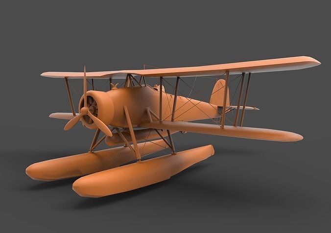 biplane orange 3D model 3D printable | CGTrader